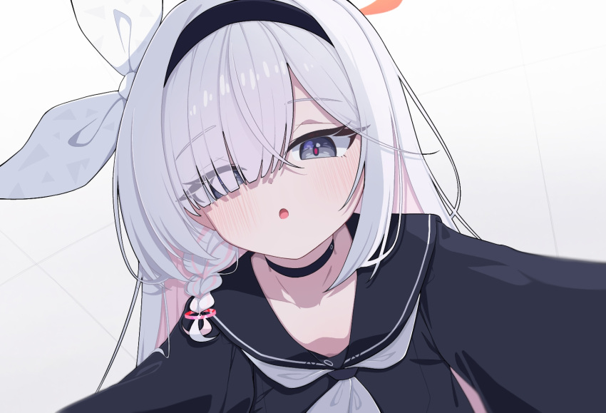 Safebooru - 1girl black choker black hairband blue archive choker cinamon (cinamori) hair over ...