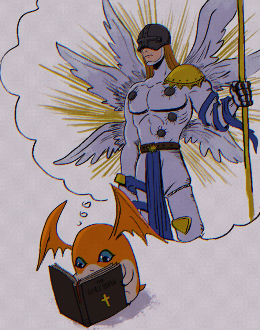 Safebooru - 1boy angemon bible (object) blue eyes bodysuit book digimon ...
