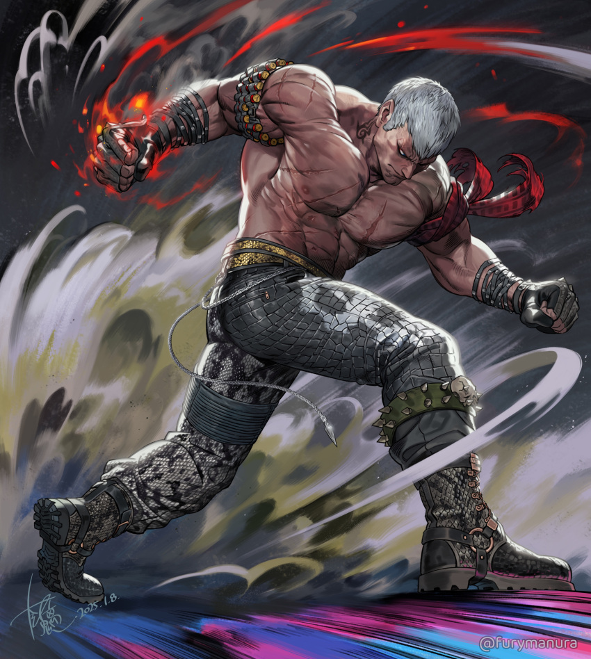 Safebooru - 1boy abs absurdres bandana bandana around arm belt black ...