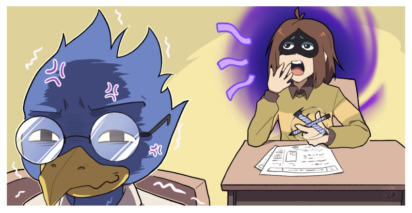 Safebooru - 1boy 1other anger vein antenna hair beak berdly (deltarune ...