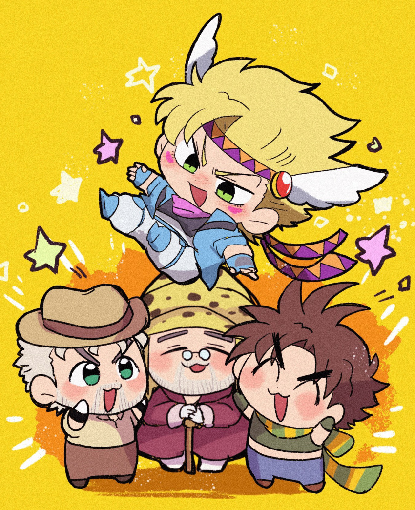 Safebooru - 4boys :3 arms up battle tendency beard blonde hair blush ...