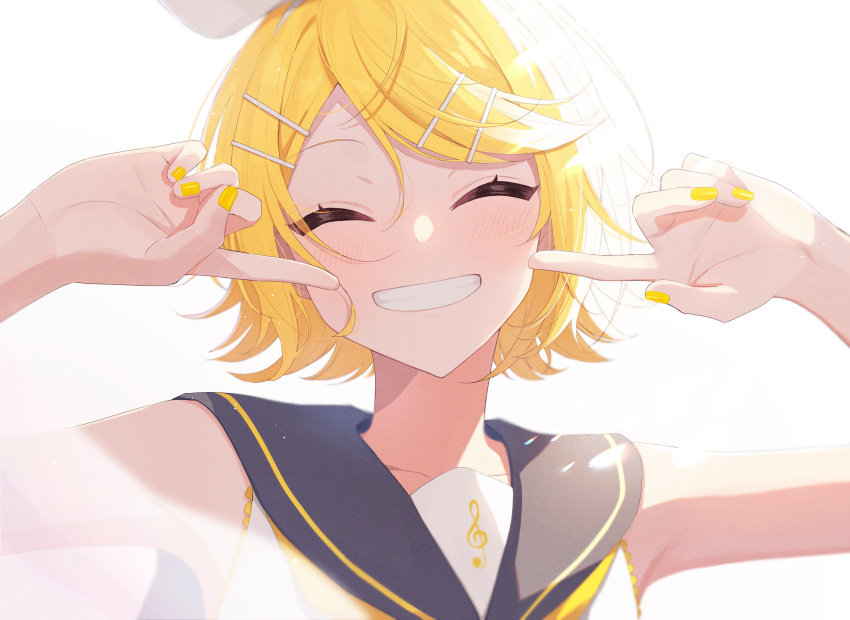 Safebooru - 1girl blonde hair bow closed eyes hair ornament hairclip highres kagamine rin light ...