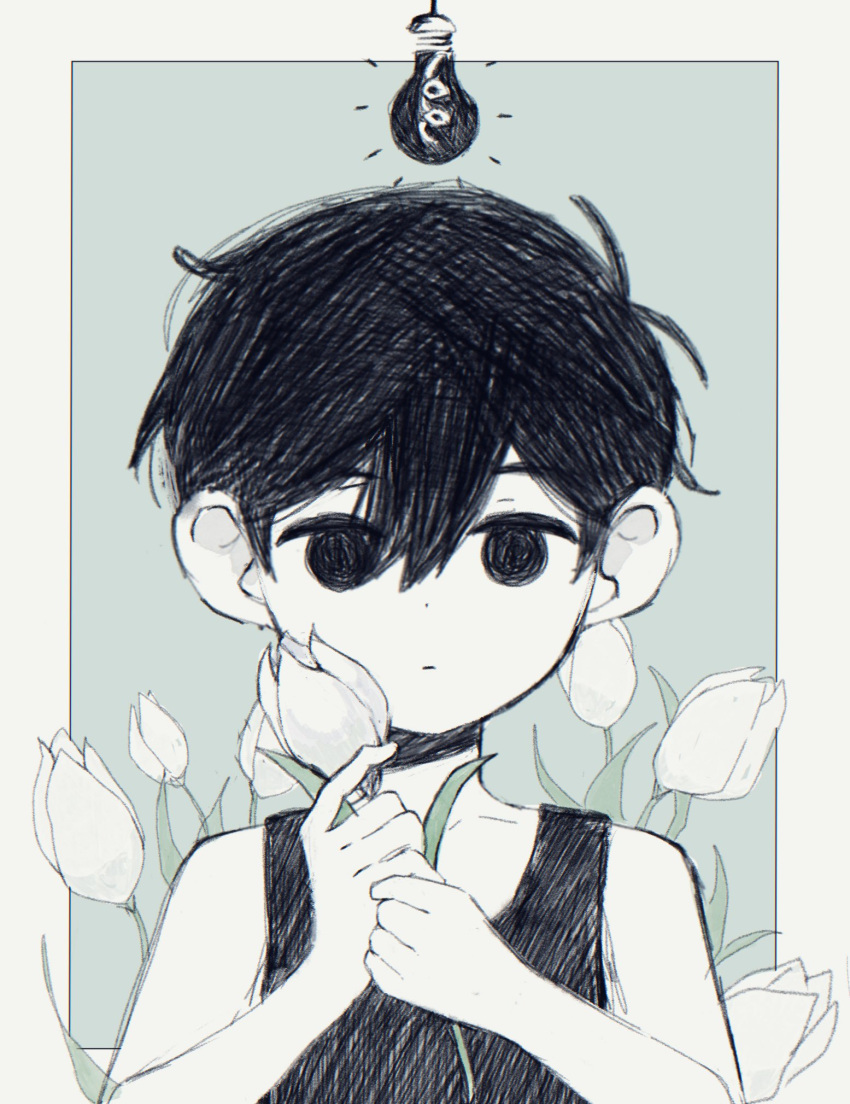 Safebooru - 1boy 5oh h black eyes black hair black tank top closed ...