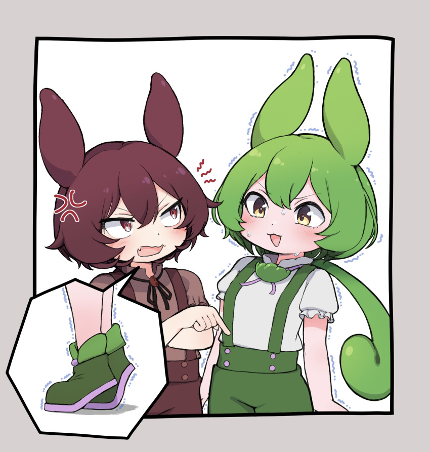 Safebooru - 2girls :3 anger vein animal ears ankomon brown eyes brown ...