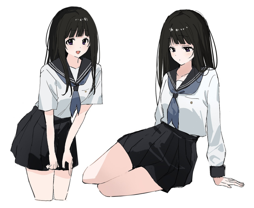 Safebooru - 1girl black hair black serafuku blush chitanda eru highres ...