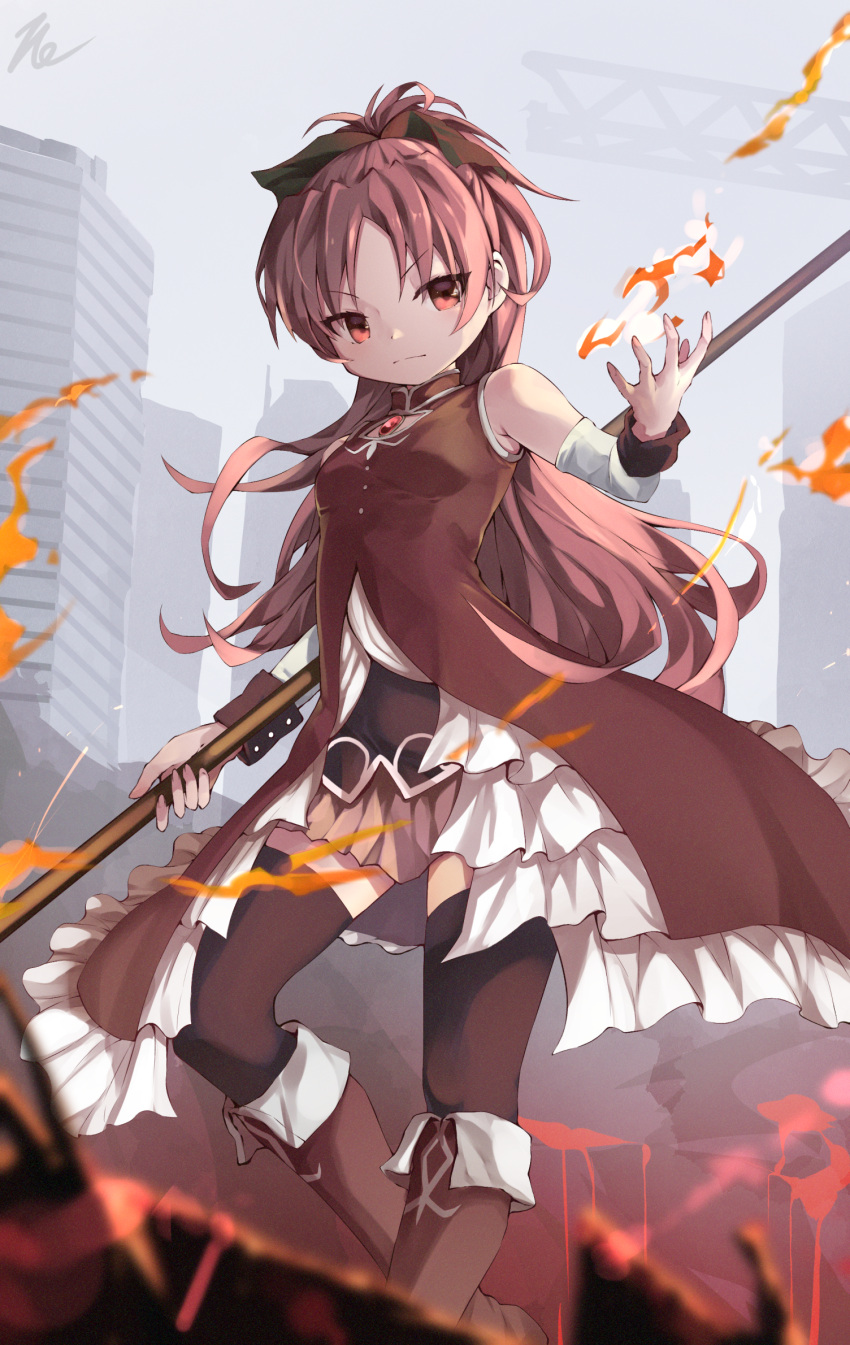 Safebooru - 1girl black thighhighs blurry boots building depth of field ...