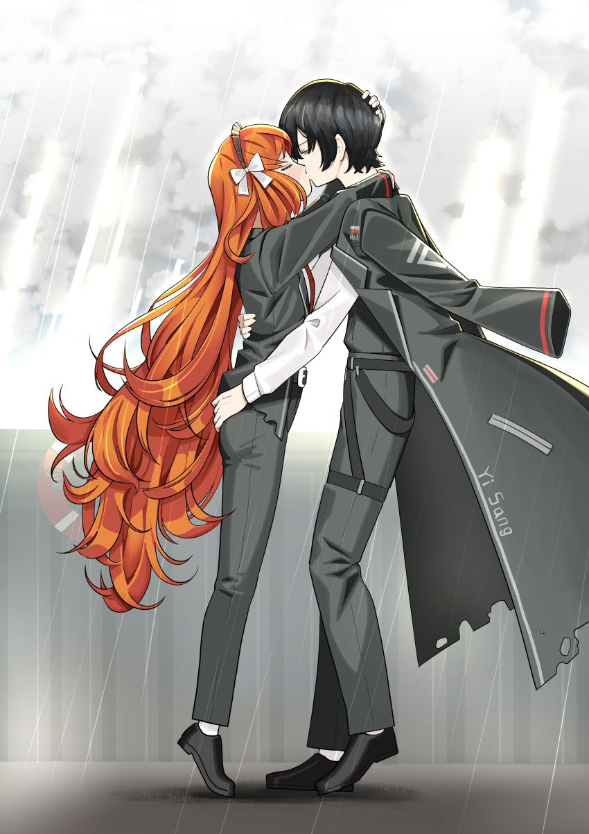 Safebooru - 1boy 1girl absurdres arm up black hair black shoes blush ...