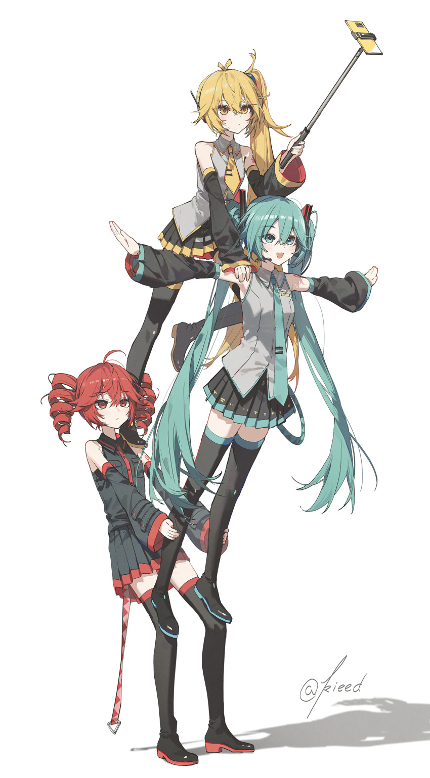 Safebooru - 3girls :d absurdres akita neru antenna hair aqua eyes aqua hair aqua necktie aqua ...