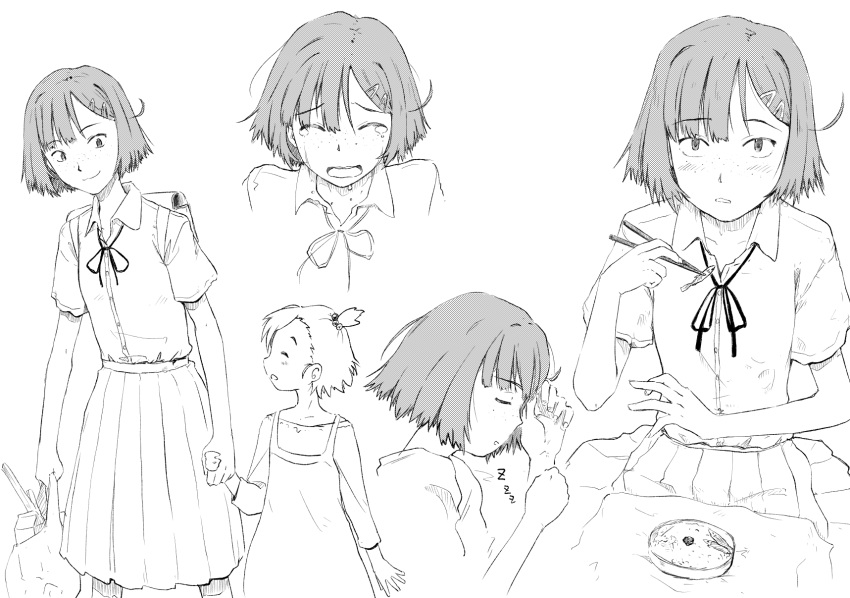 Safebooru - 2girls backpack bag blush chopsticks closed eyes crying ...