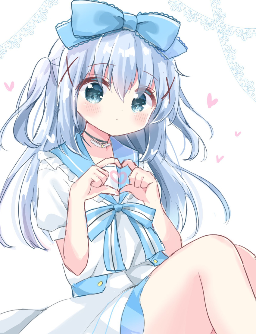Safebooru - 1girl blue eyes blue hair bow dress gochuumon wa usagi desu ka? hair bow hair ...