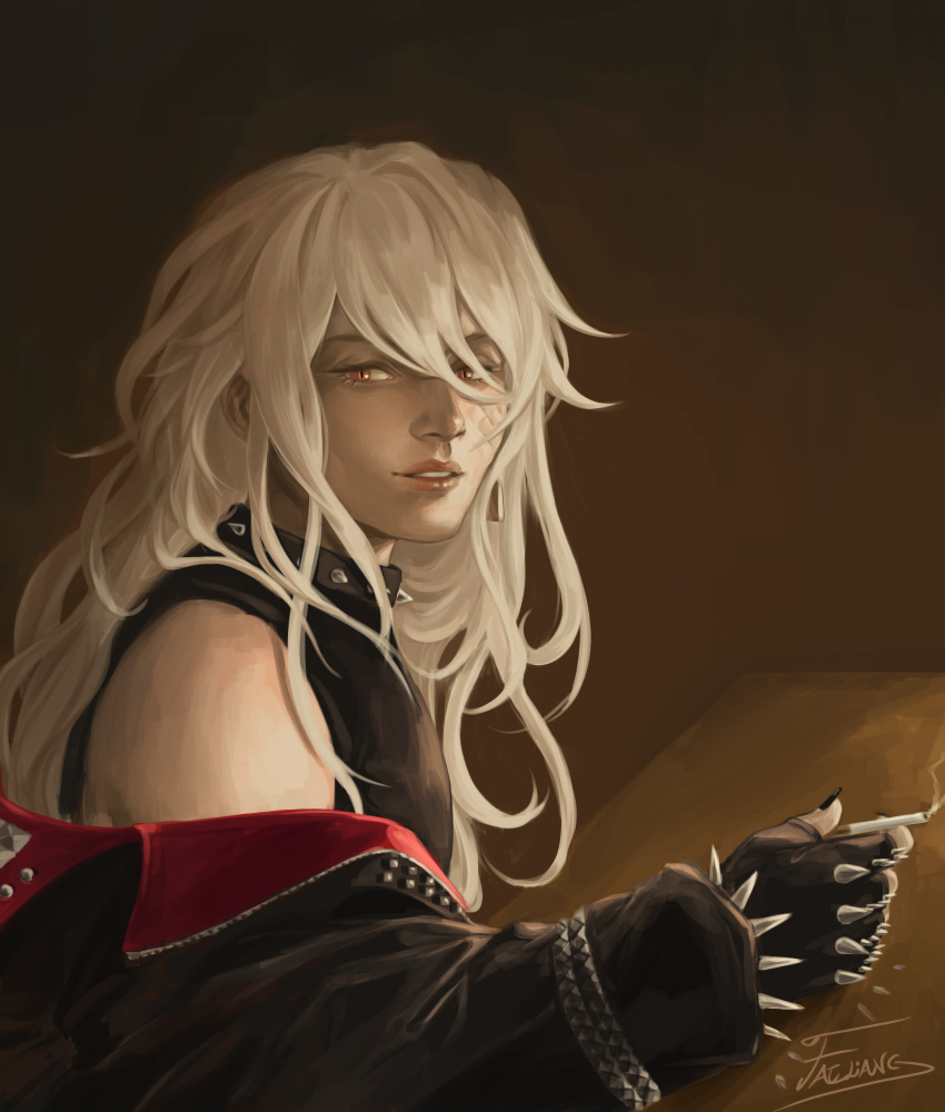 Safebooru - 1boy art study artist name black nails blush cigarette ...