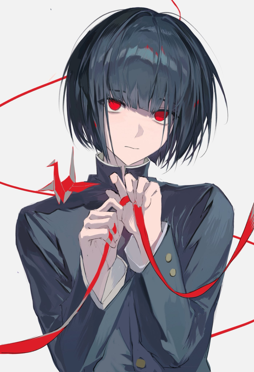 Safebooru - 1boy black hair black jacket blunt bangs closed mouth ...