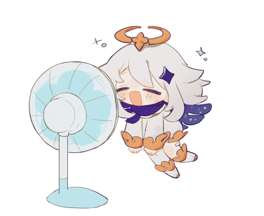 Safebooru - 1girl = = blush closed eyes commentary request electric fan ...