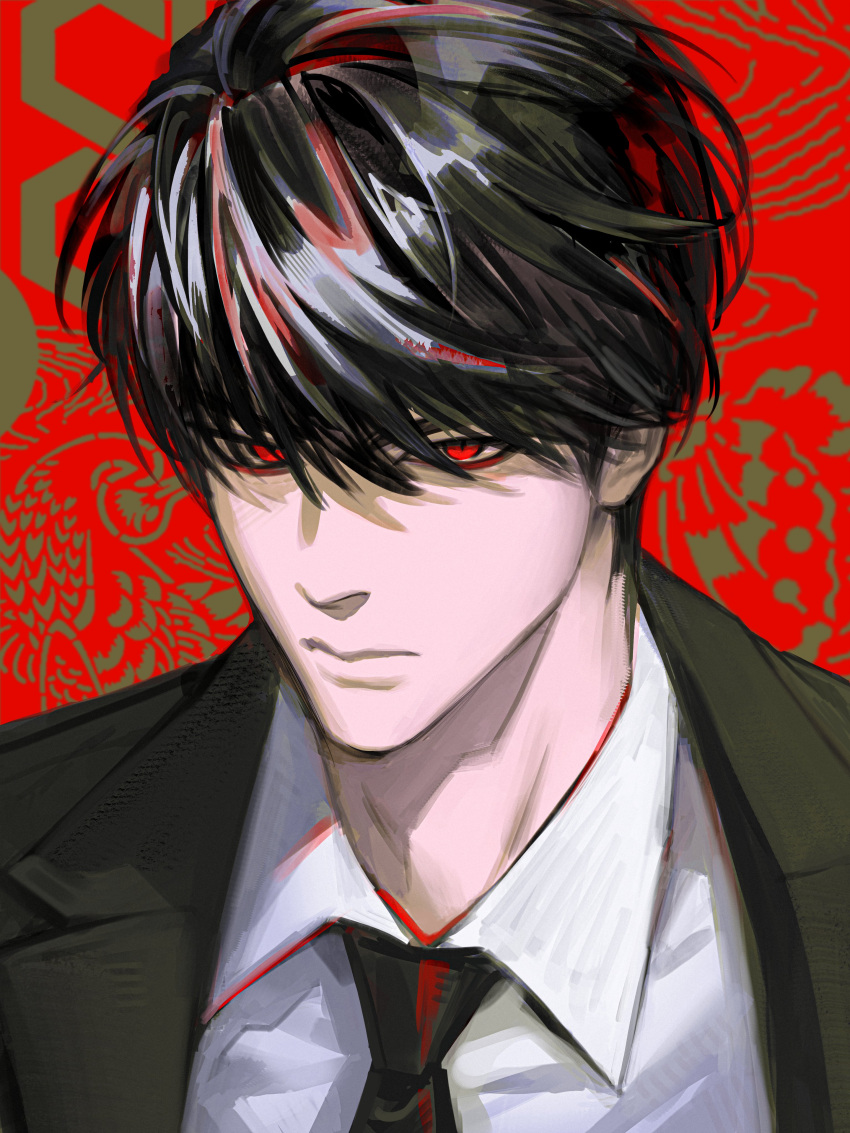 Safebooru - 1boy absurdres black hair black jacket black necktie closed ...