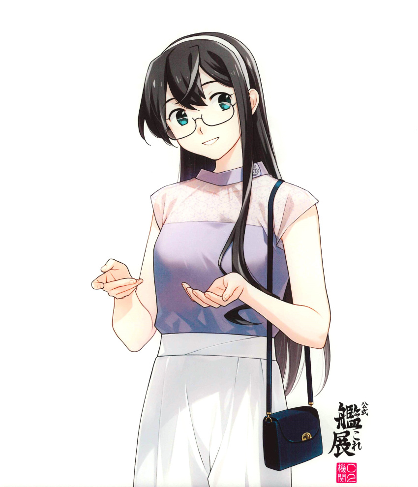 Safebooru - 1girl absurdres bag black bag black hair blue eyes cowboy shot fujikawa glasses hair ...