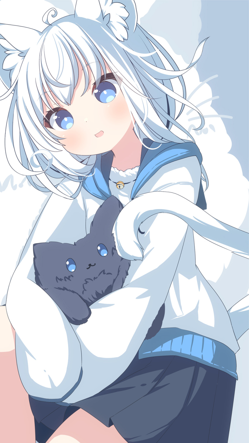 Safebooru - 1girl ahoge animal ear fluff animal ears black skirt blue eyes blush commission ...