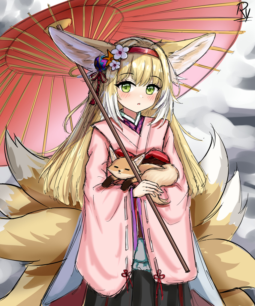 Safebooru - 1girl absurdres animal animal ear fluff animal ears arknights black hakama blonde ...