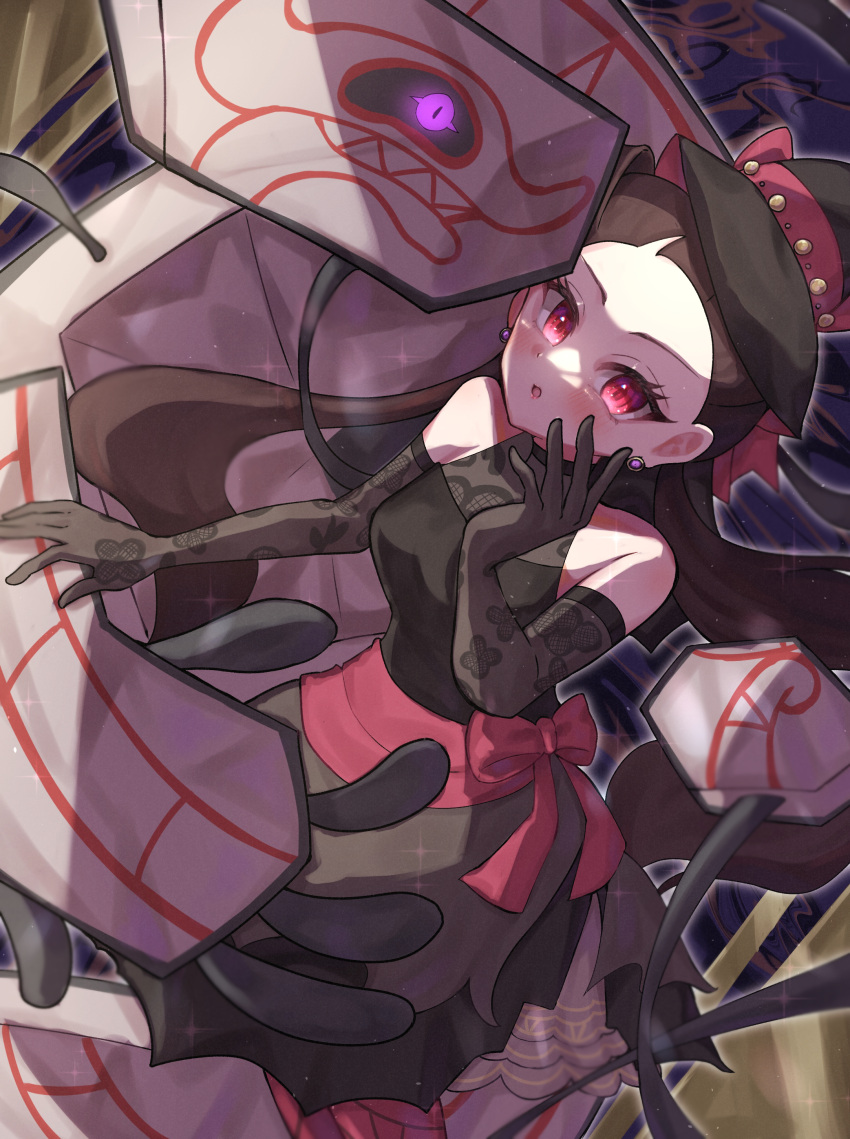 Safebooru - 1girl absurdres bare shoulders black dress brown hair dress earrings elbow gloves ...