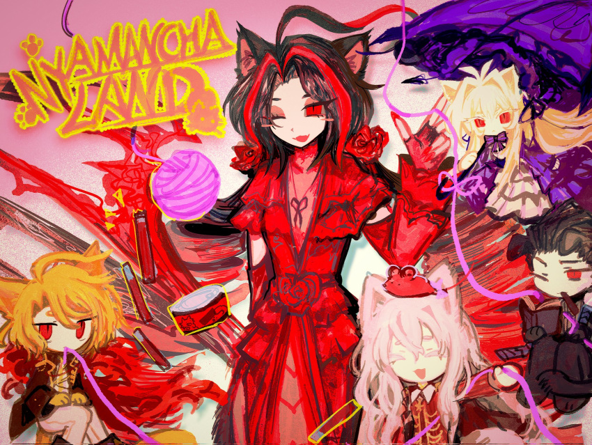 Safebooru - 2boys 3girls ahoge animal ears black coat black hair black ...