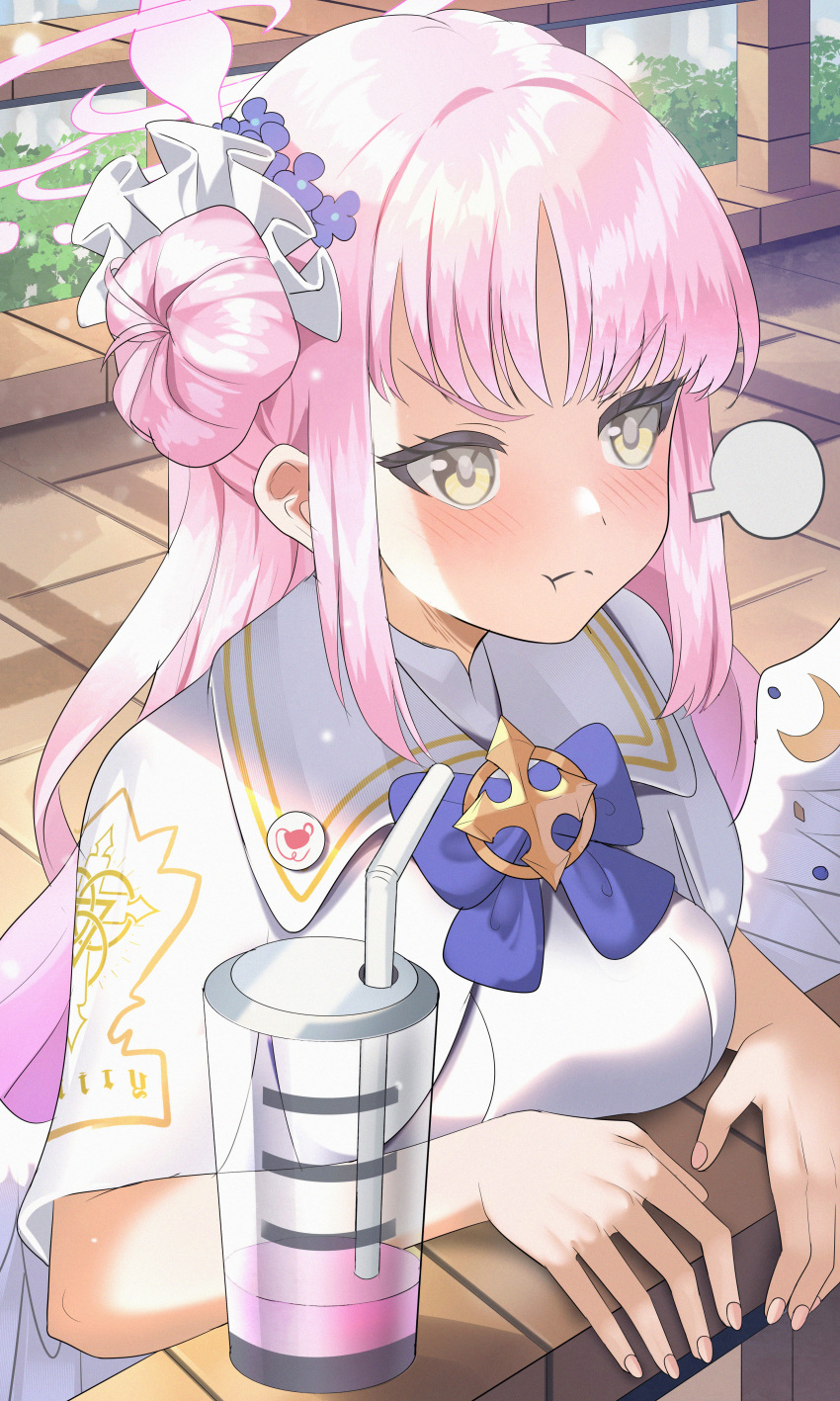 Safebooru - 1girl :t =3 absurdres blue archive blush breasts capelet closed mouth dress flower ...