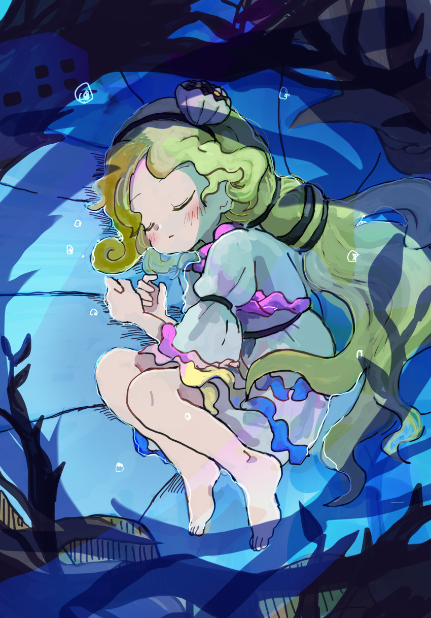 Safebooru - absurdres barefoot blonde hair blush bubble clam clam shell ...