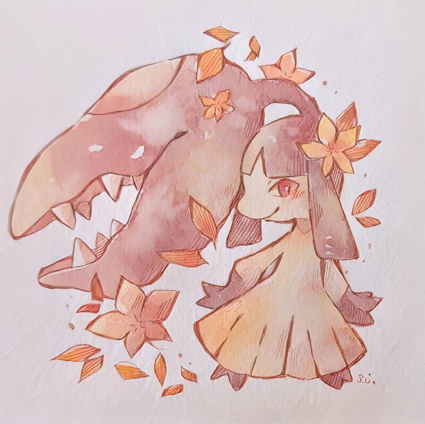 Safebooru - absurdres autumn leaves blush closed mouth full body ...