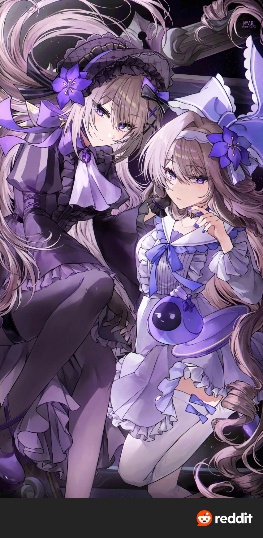 Safebooru - 2girls absurdres bonnet bow bowtie dress dual persona ...