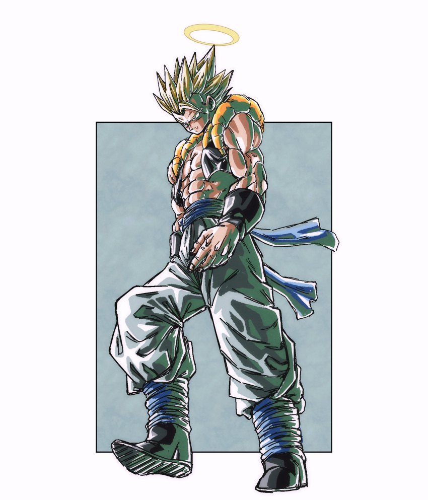 Safebooru - 1boy abs absurdres black vest blonde hair blue sash dragon ...