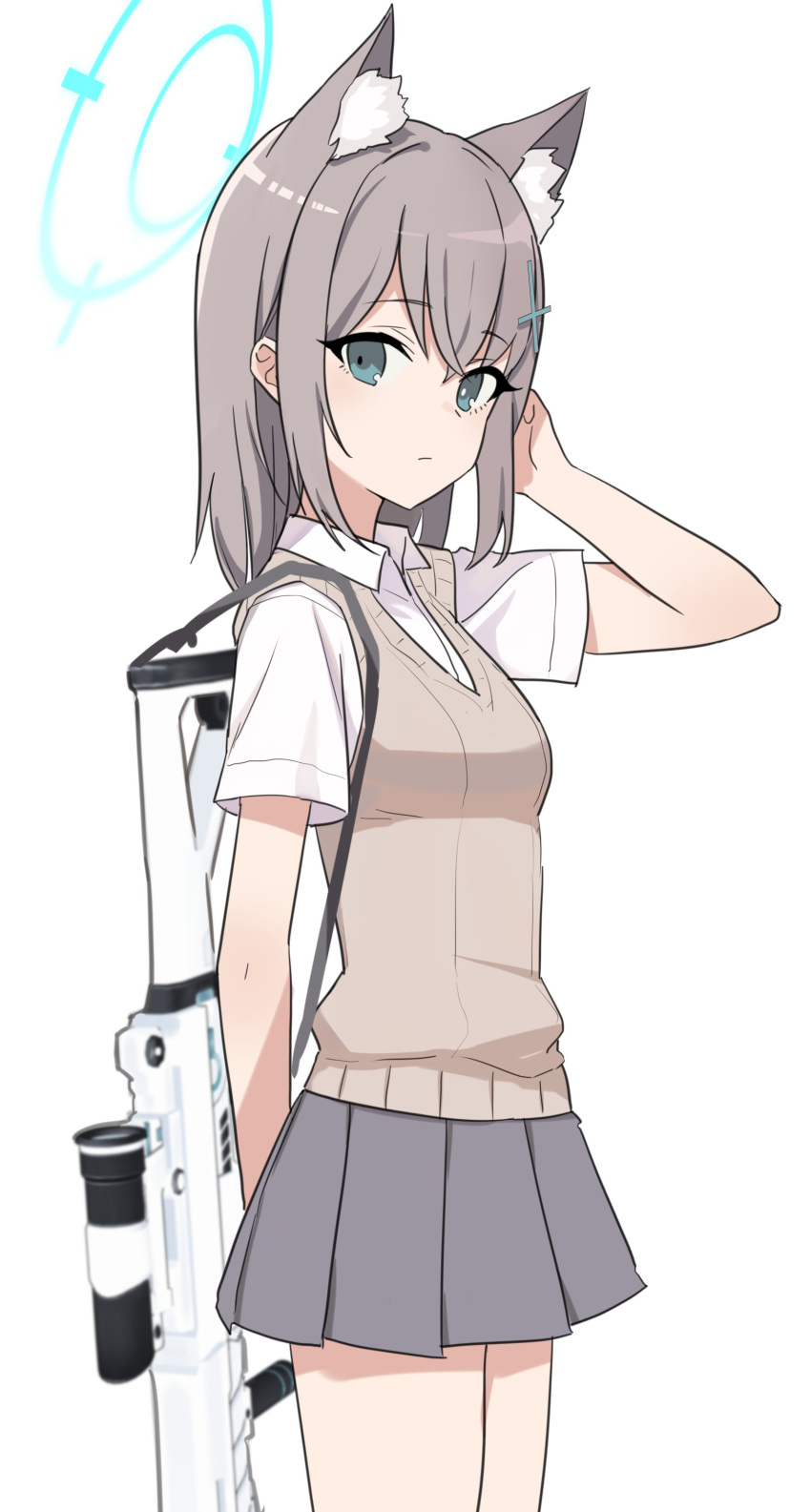 Safebooru - 1girl absurdres animal ear fluff animal ears aqua eyes assault rifle blue archive ...