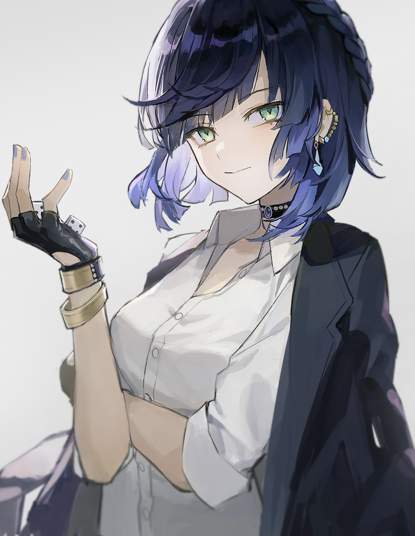 Safebooru - 1girl acryyy black choker black gloves black jacket blue hair bracelet braid choker ...