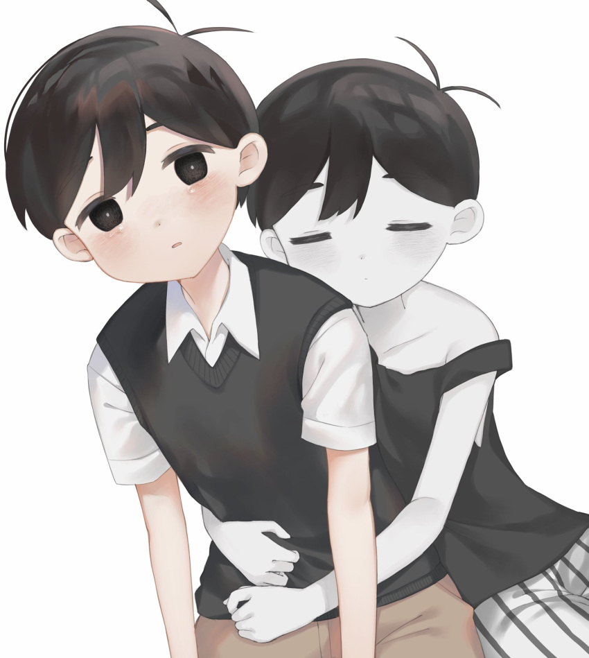 Safebooru - 2boys bare shoulders black eyes black hair black sweater ...