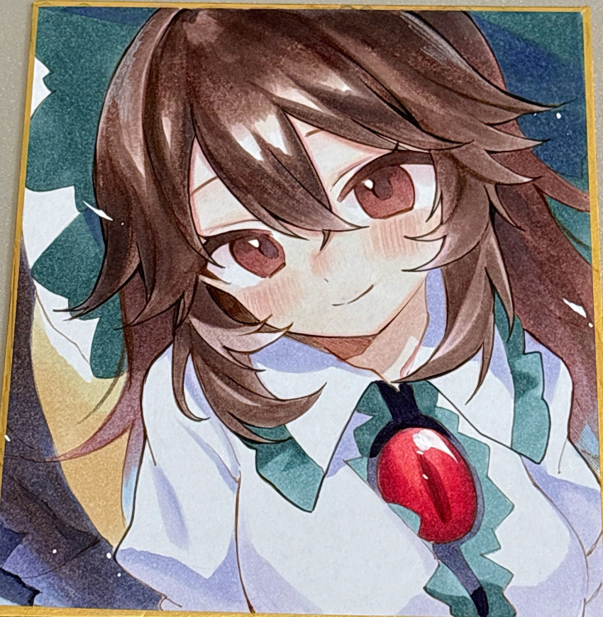 Safebooru - 1girl blush brown eyes brown hair closed mouth collared ...
