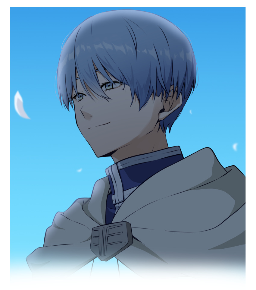 Safebooru - 1boy blue background blue eyes blue hair blue shirt border ...