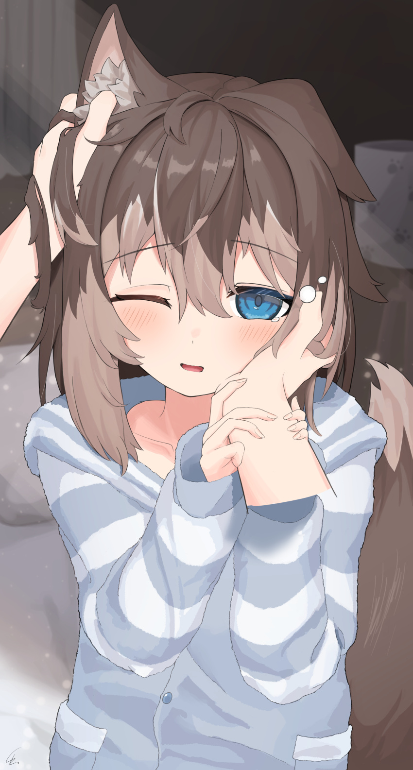 Safebooru - 1girl absurdres animal ears bed bedroom blue eyes brown ...