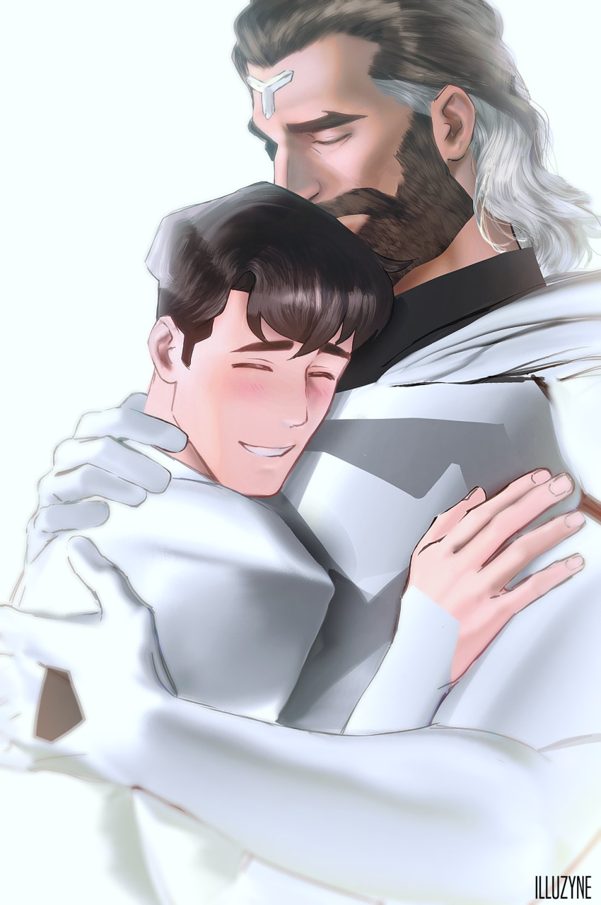 Safebooru - 2boys ^ ^ beard black hair brown hair clark kent closed ...