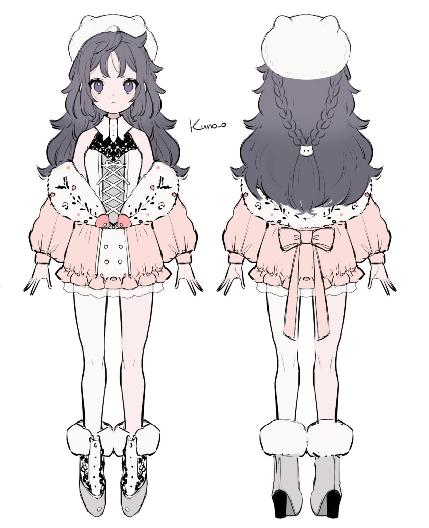 Safebooru - 1girl artist name bare shoulders black hair braid grey footwear hat highres jikuno ...