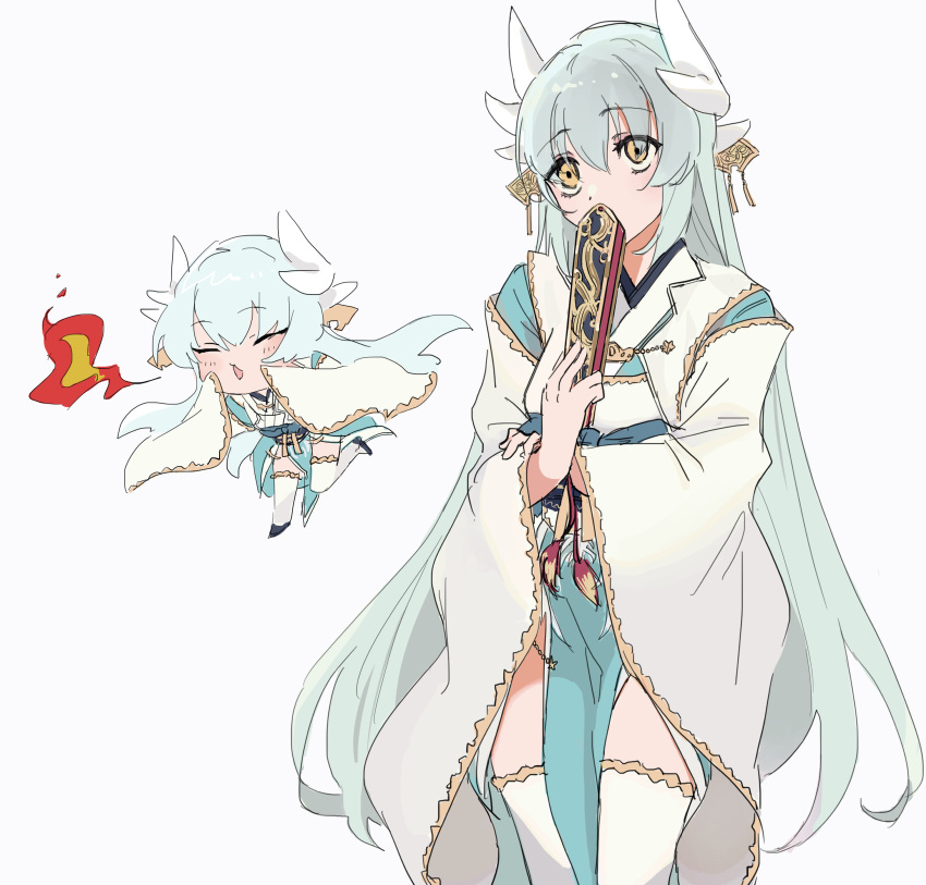 Safebooru - 1girl absurdres aqua hair aqua kimono blue sash breathing ...