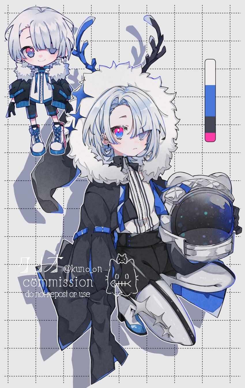Safebooru - 1girl absurdres artist name black jacket black shorts blue eyes commission helmet ...
