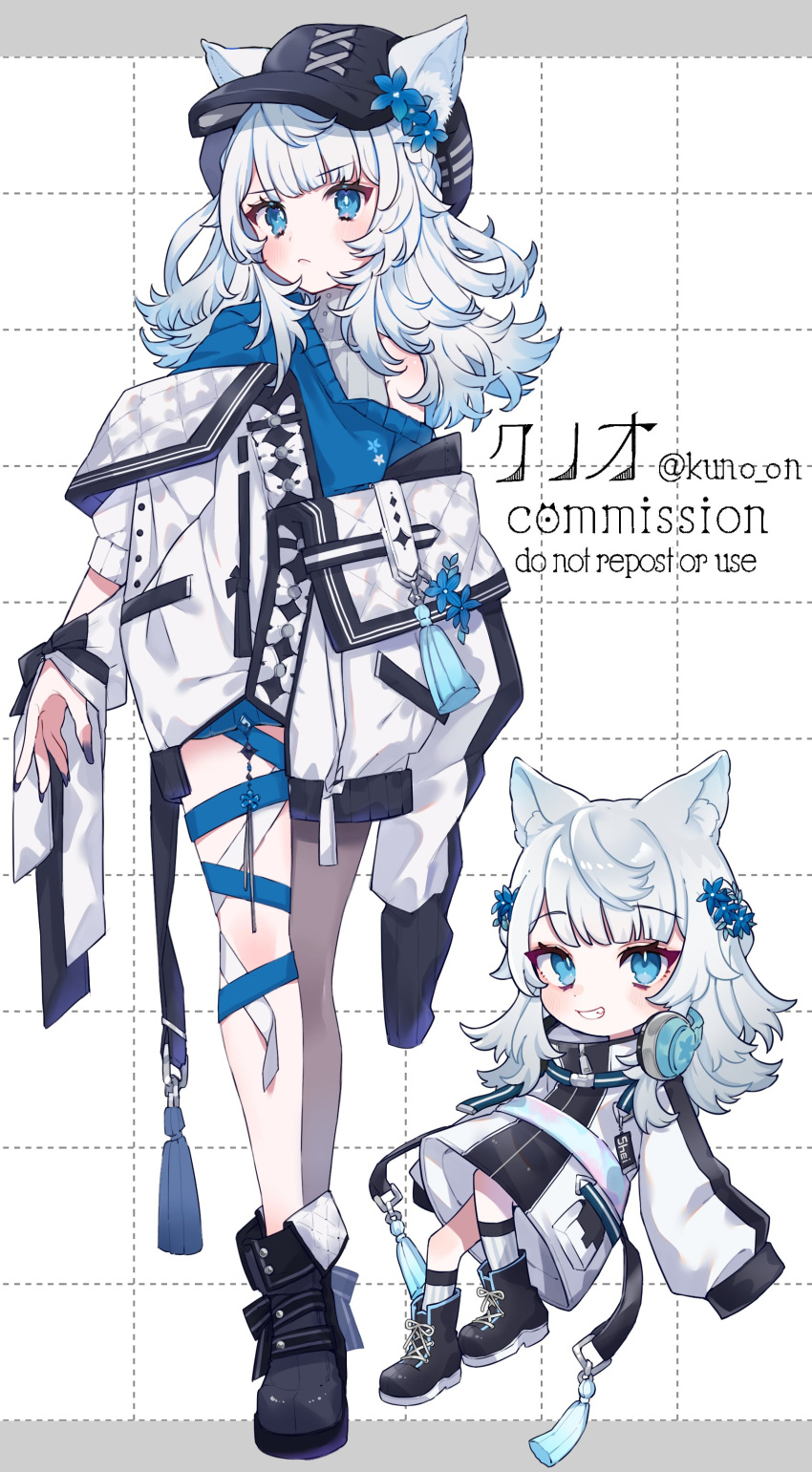 Safebooru - 1girl absurdres animal ears bare shoulders baseball cap black footwear blue eyes ...