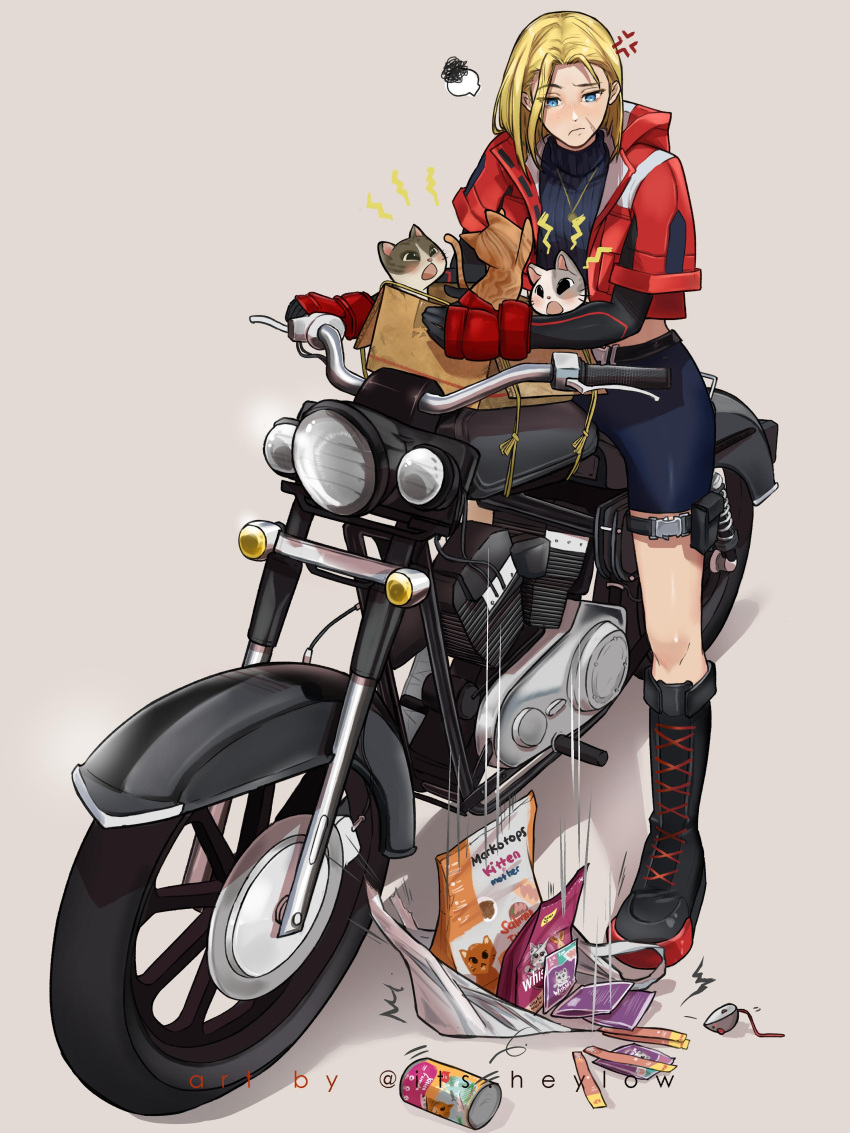 Safebooru - 1girl absurdres animal annoyed bag bike shorts black footwear black gloves black ...