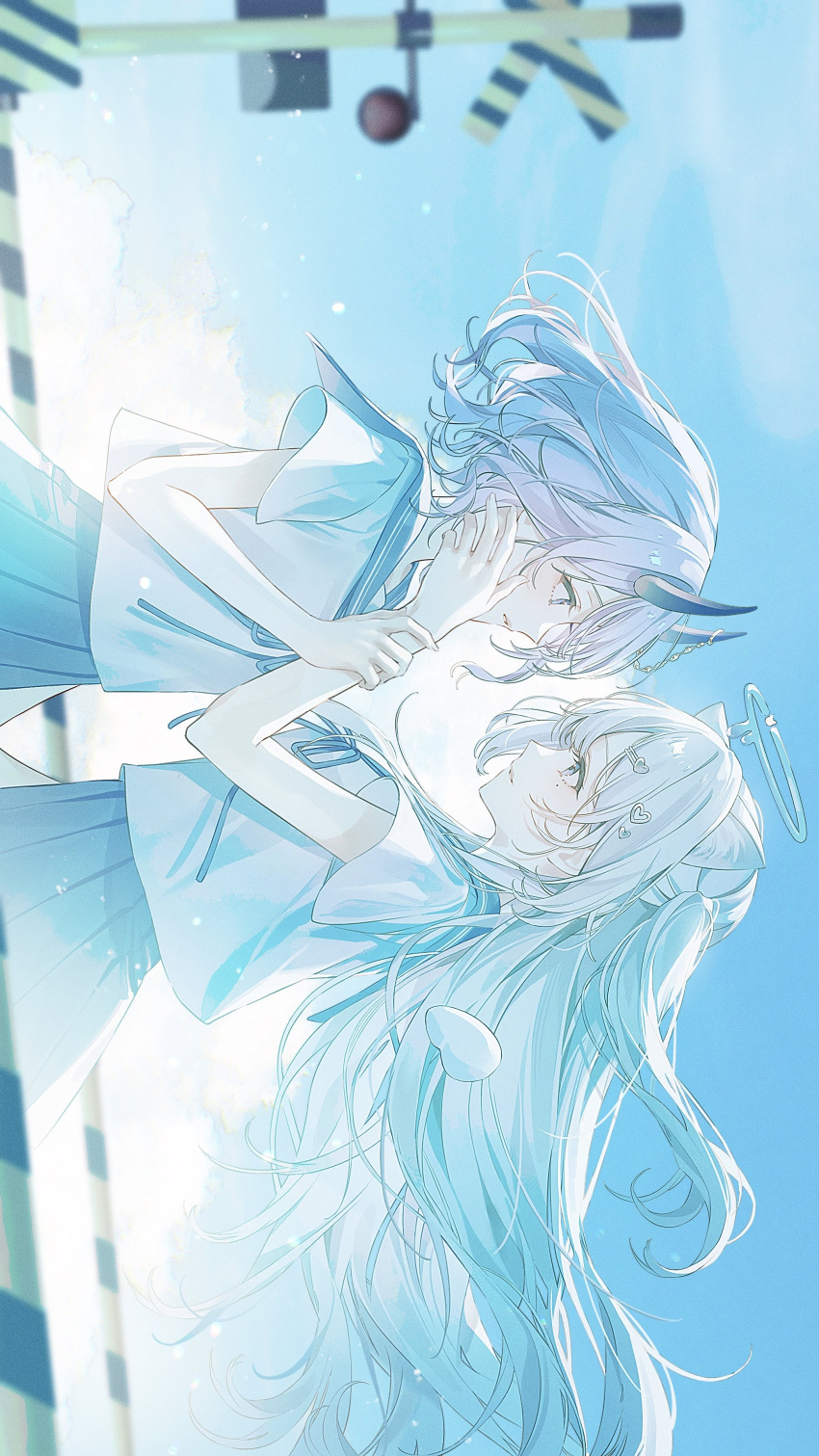 Safebooru - 2girls absurdres blue halo blue sky boom barrier closed ...