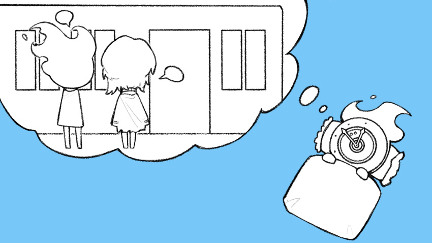 Safebooru - 1girl 1other blanket blue background chibi chibi only clock ...