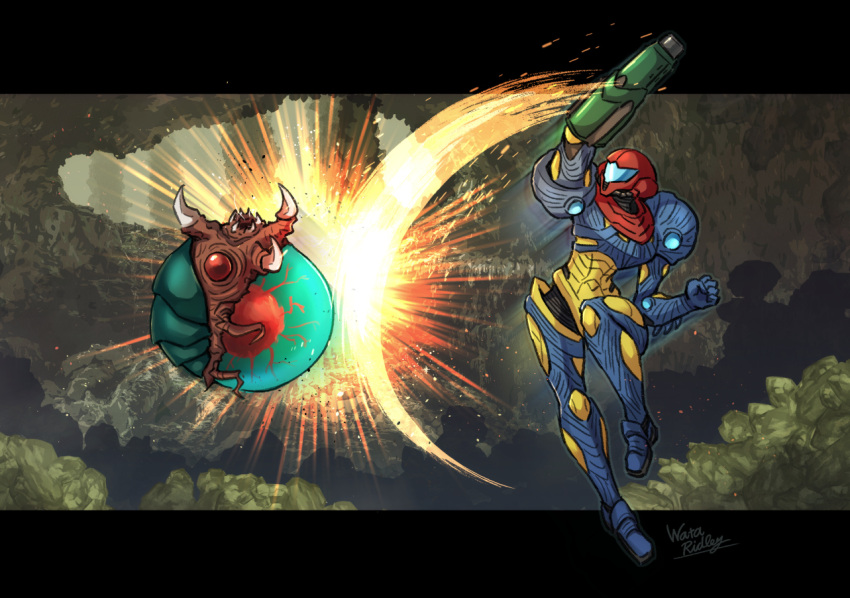 Safebooru - 1girl alpha metroid arm cannon armor assault visor blue ...