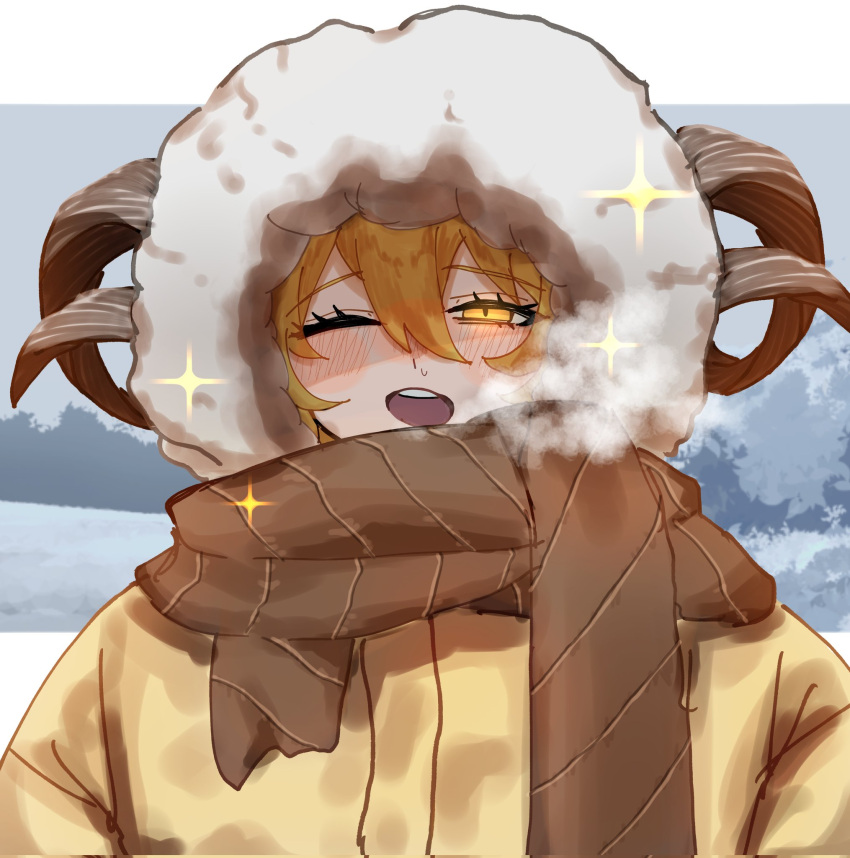 Safebooru - 1girl blonde hair blush breath brown scarf don quixote ...