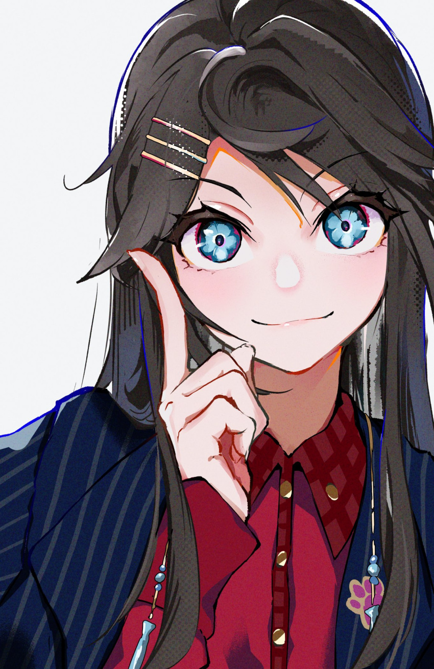 Safebooru - 1girl asymmetrical bangs black hair blue eyes blue jacket ...