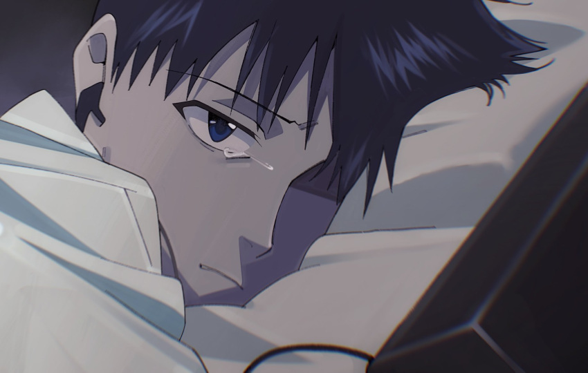 Safebooru - 1boy ayu 055 black hair blue eyes closed mouth commentary ...