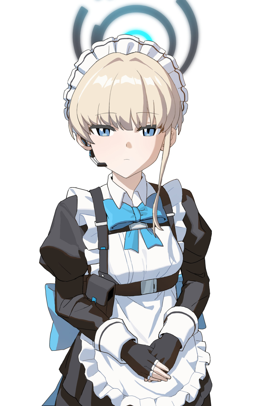 Safebooru - 1girl absurdres apron black dress black gloves blonde hair blue archive blue bow ...