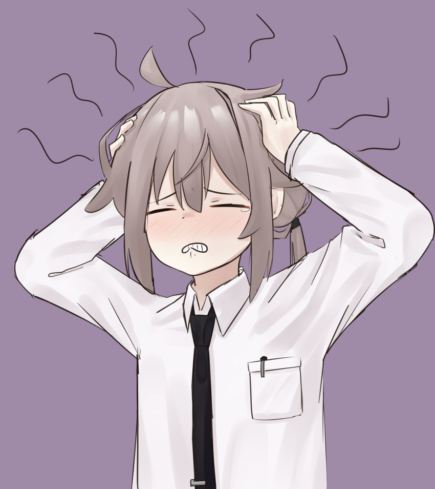 Safebooru - 1girl absurdres ahoge angry breast pocket collared shirt ...