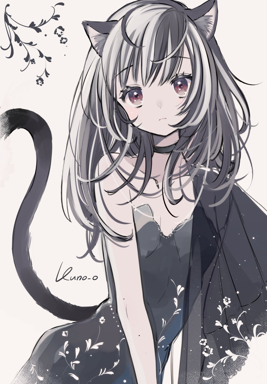 Safebooru - 1girl animal ear fluff animal ears artist name black dress black hair brown eyes cat ...