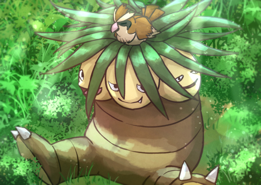 Safebooru - animal focus black eyes closed eyes exeggutor fang fang out ...